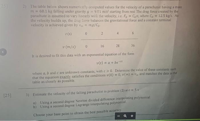 Solved 251 [25] 2) The table below shows numerically | Chegg.com