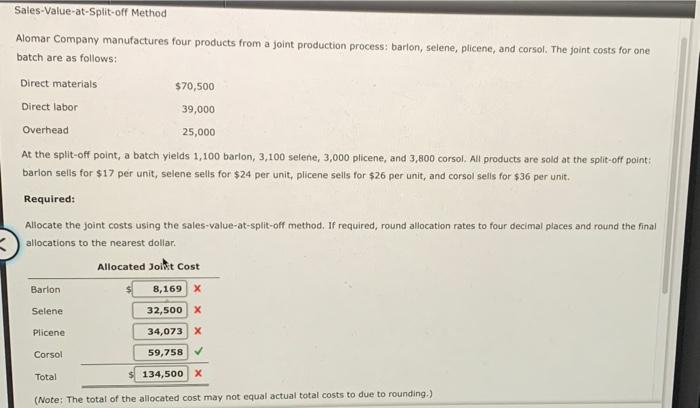 Solved Sales-Value-at-Split-off Method Alomar Company | Chegg.com