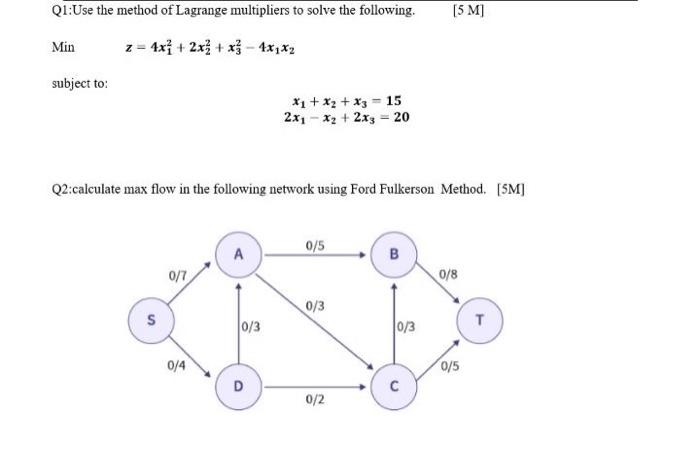 Solved Q1:Use the method of Lagrange multipliers to solve | Chegg.com