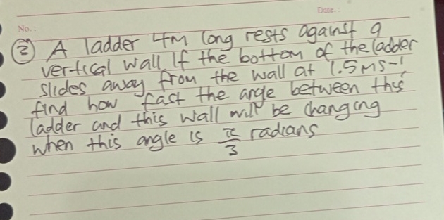 Solved (3) ﻿A ladder 4m ﻿long rests against a vertical wall. | Chegg.com