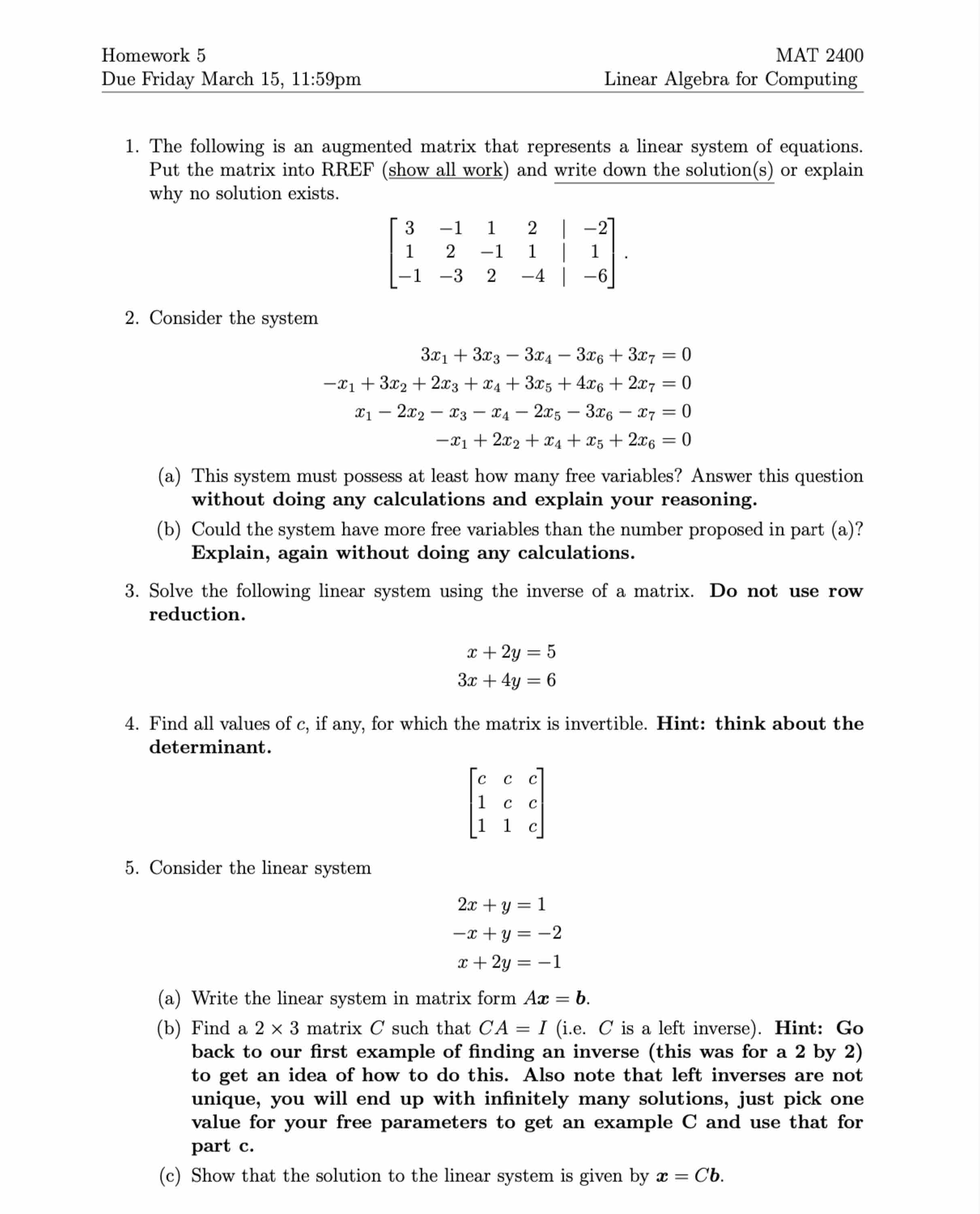 Solved The following is an augmented matrix that represents | Chegg.com