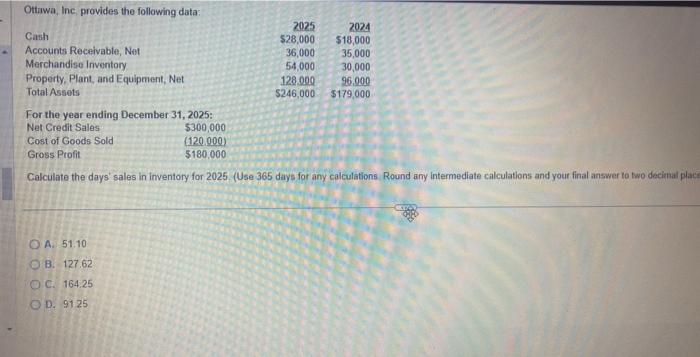 Solved Ottawa, Inc, provides the following data: Calculate | Chegg.com