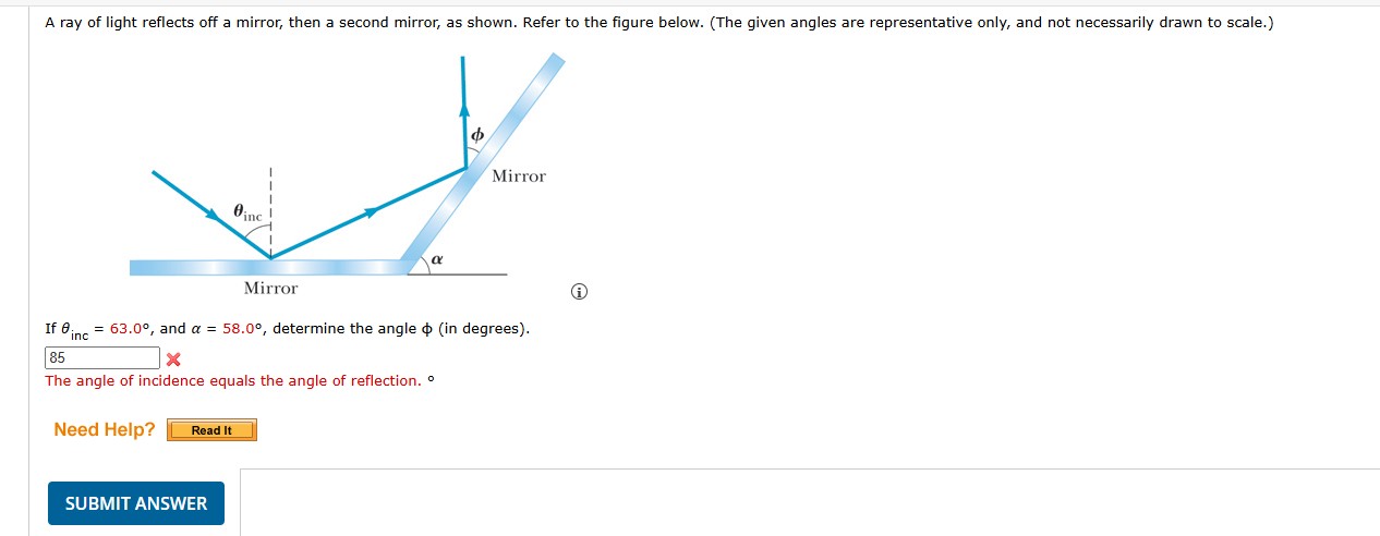 Solved If \theta _(inc )=63.0\deg , ﻿and \alpha =58.0\deg , | Chegg.com