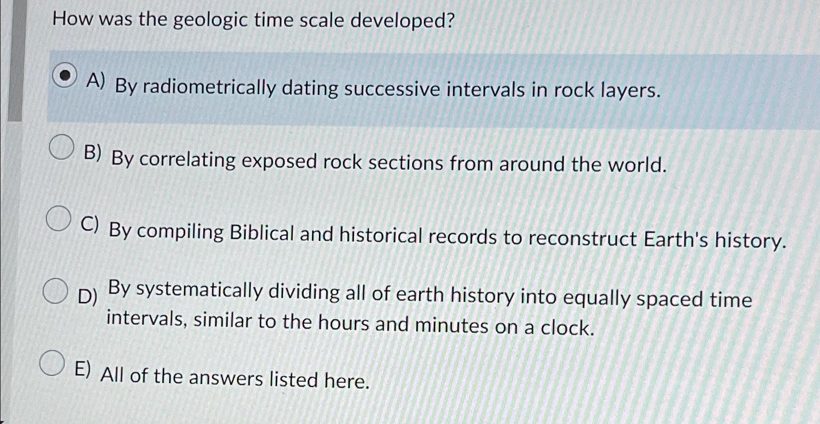 Solved How was the geologic time scale developed?A) ﻿By | Chegg.com