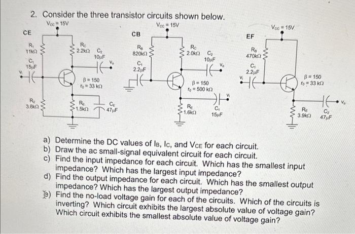 Solved 2. Consider the three transistor circuits shown | Chegg.com