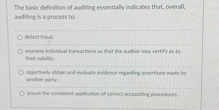 Solved The basic definition of auditing essentially | Chegg.com