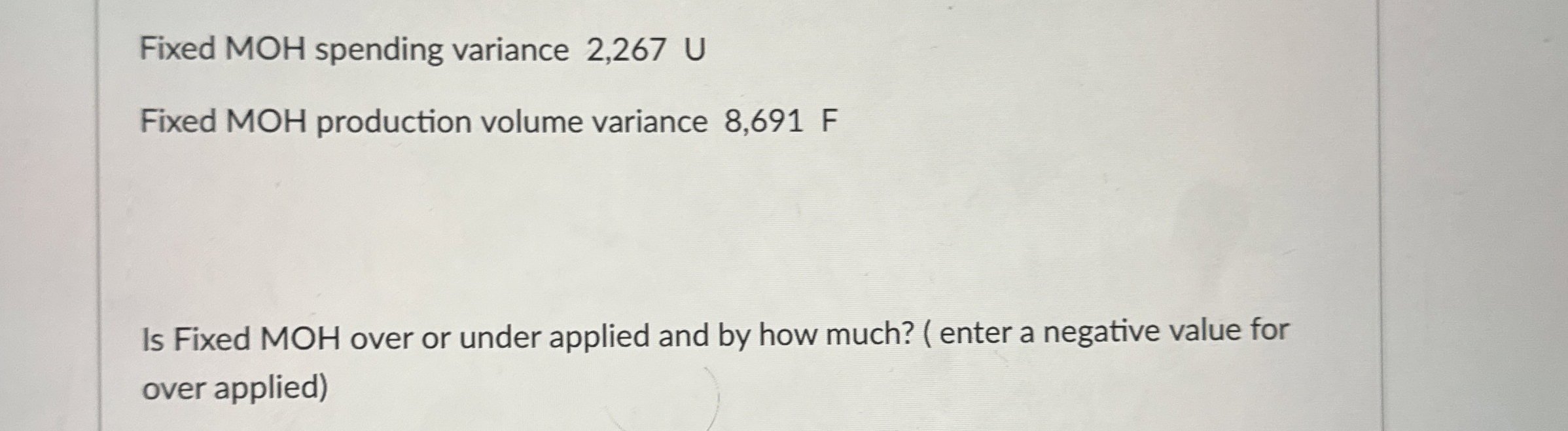 Solved Fixed MOH spending variance 2,267UFixed MOH | Chegg.com
