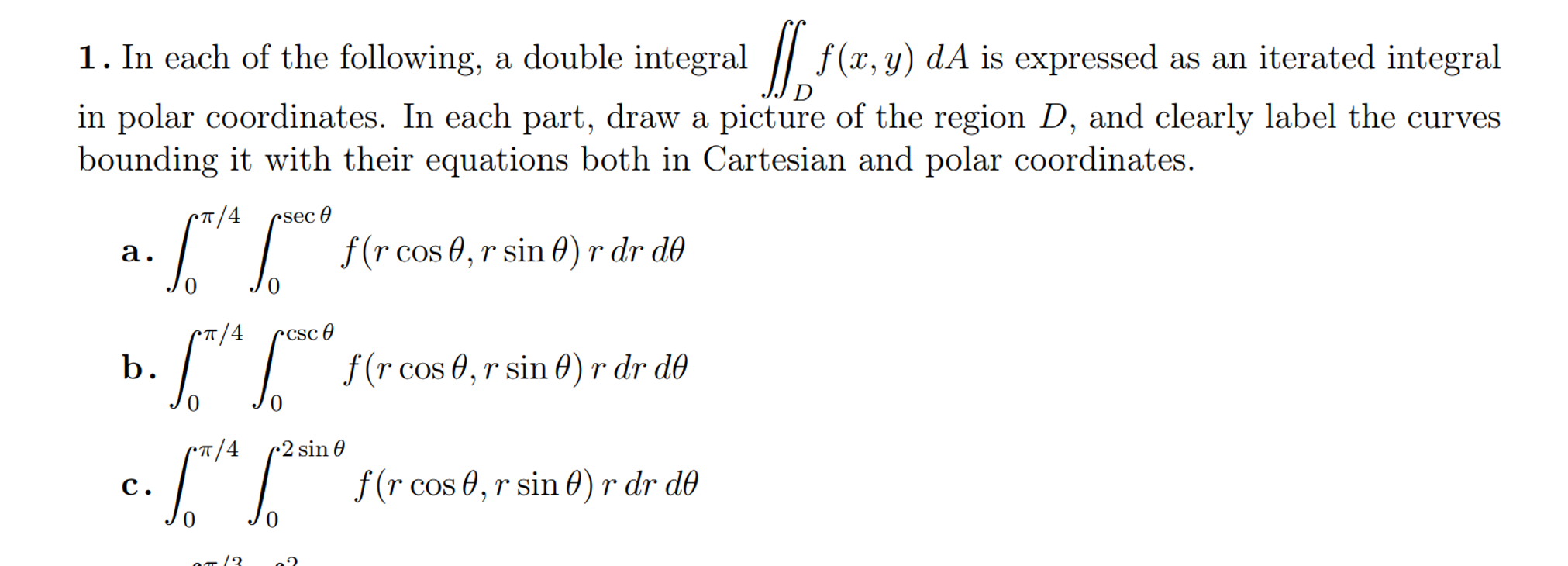 Solved In each of the following, a double integral | Chegg.com