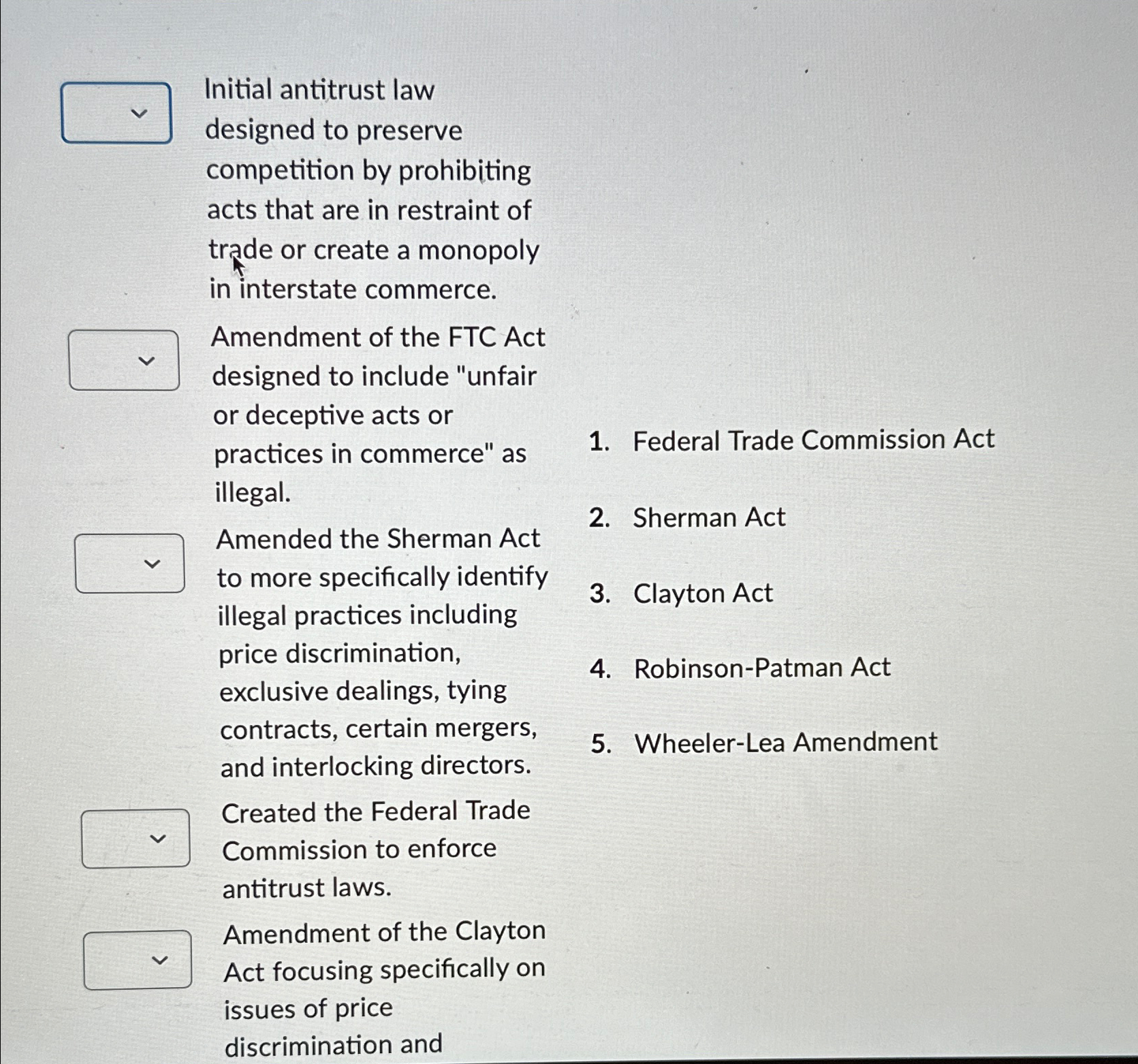 Solved Initial antitrust law designed to preserve | Chegg.com