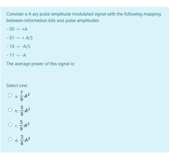 Solved Consider a 4-ary pulse amplitude modulated signal | Chegg.com