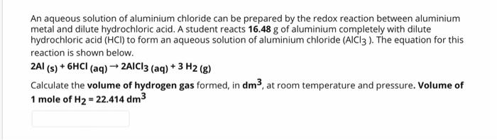 Solved An aqueous solution of aluminium chloride can be | Chegg.com