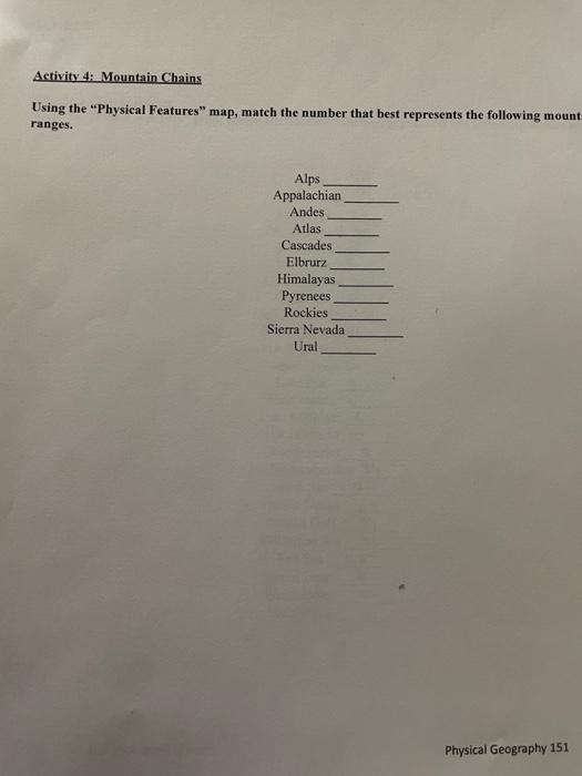 Solved Activity Mountain Chains Using the "Physical | Chegg.com