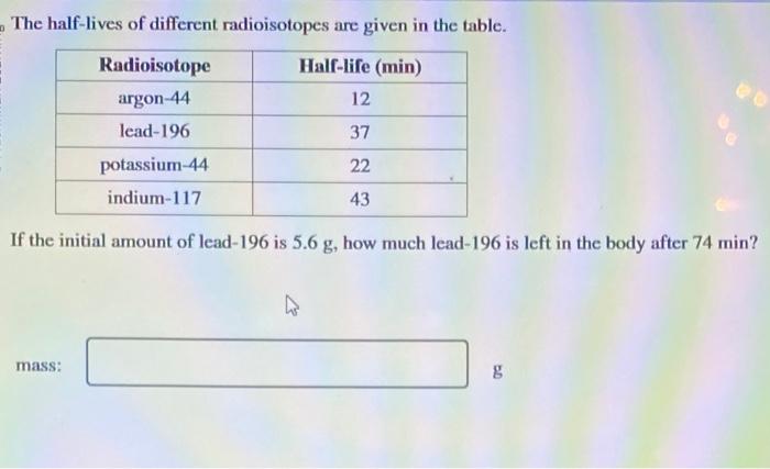 Solved The half-lives of different radioisotopes are given | Chegg.com