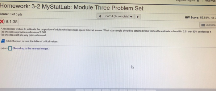 Solved Homework: 3-2 MyStatLab: Module Three Problem Set | Chegg.com