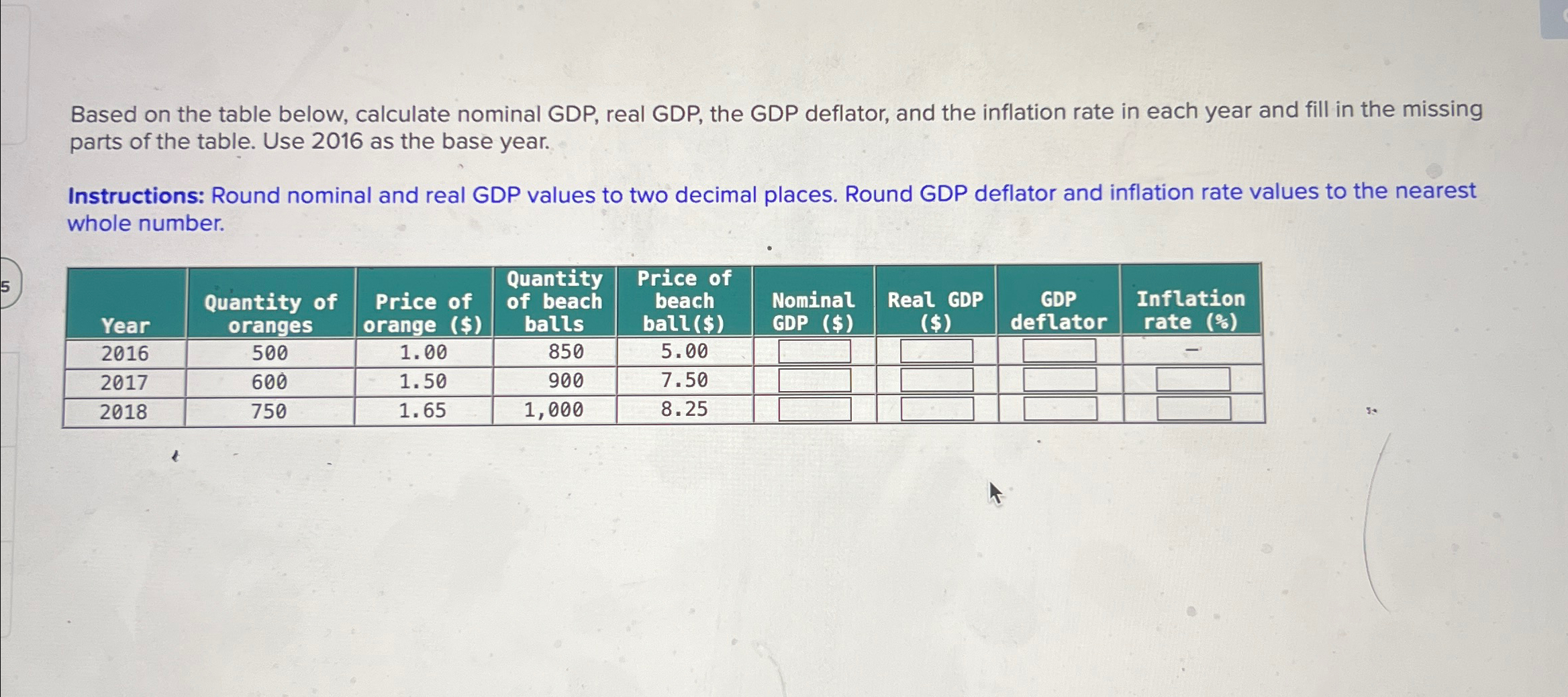 Solved Based on the table below, calculate nominal GDP, | Chegg.com