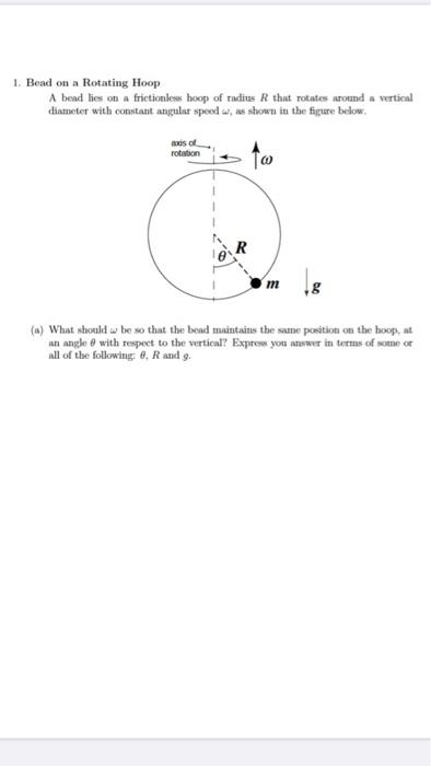 Solved 1. Bead on a Rotating Hoop A bead lies on a | Chegg.com