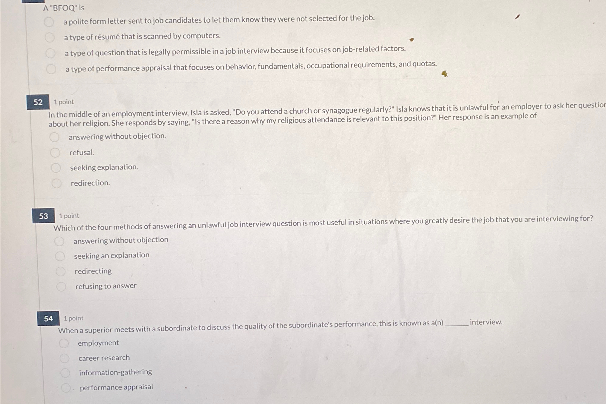 Solved A " ﻿BFOQ " ﻿isa polite form letter sent to job | Chegg.com