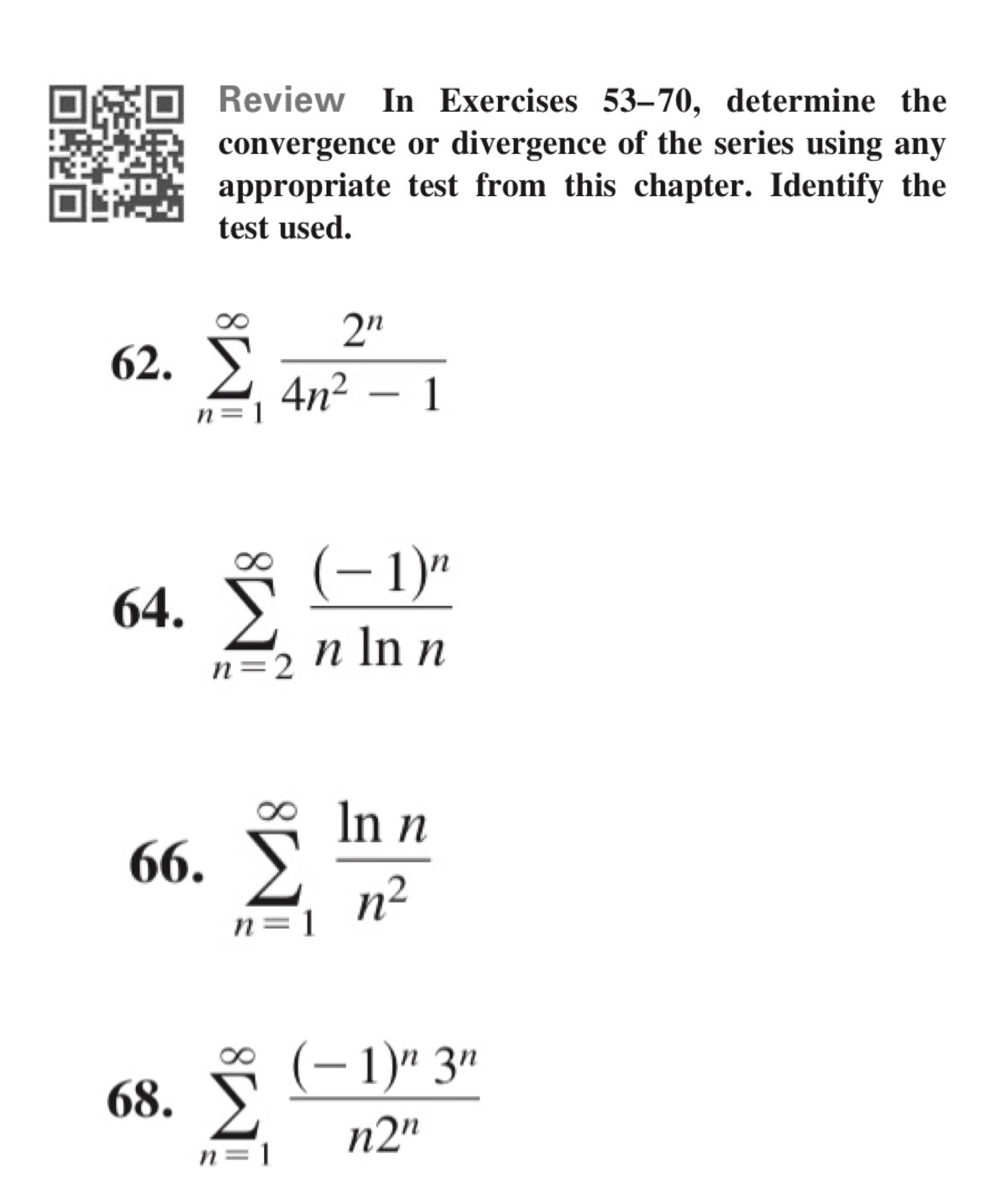 Solved Review In Exercises 53-70, ﻿determine the convergence | Chegg.com