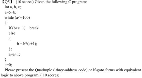 Solved Please Present The Quadruple Three Address Code Or