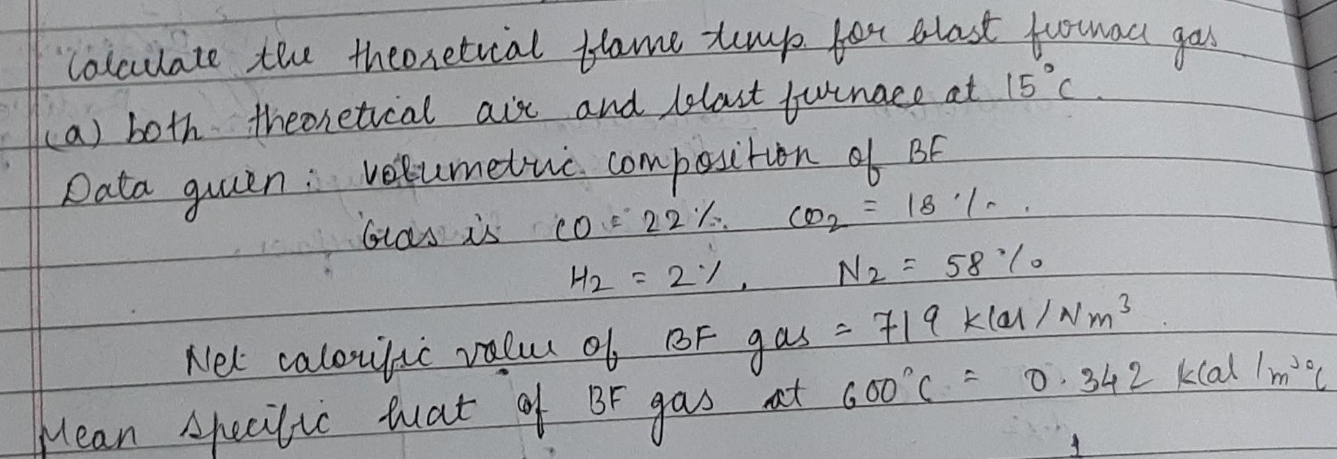 Solved Calculate the theoretical flame temp for blast | Chegg.com