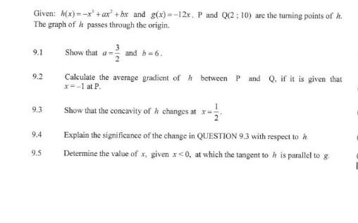 Solved Given: h(x)= -x + ax² + bx and g(x)=-12x. P and Q(2; | Chegg.com