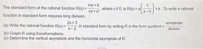 Solved The standard form of the rational function | Chegg.com