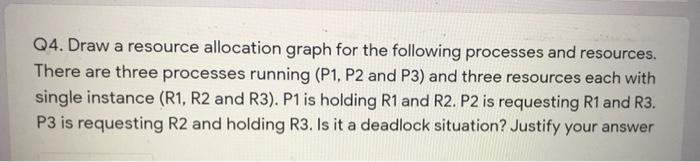 Solved Q4. Draw a resource allocation graph for the | Chegg.com