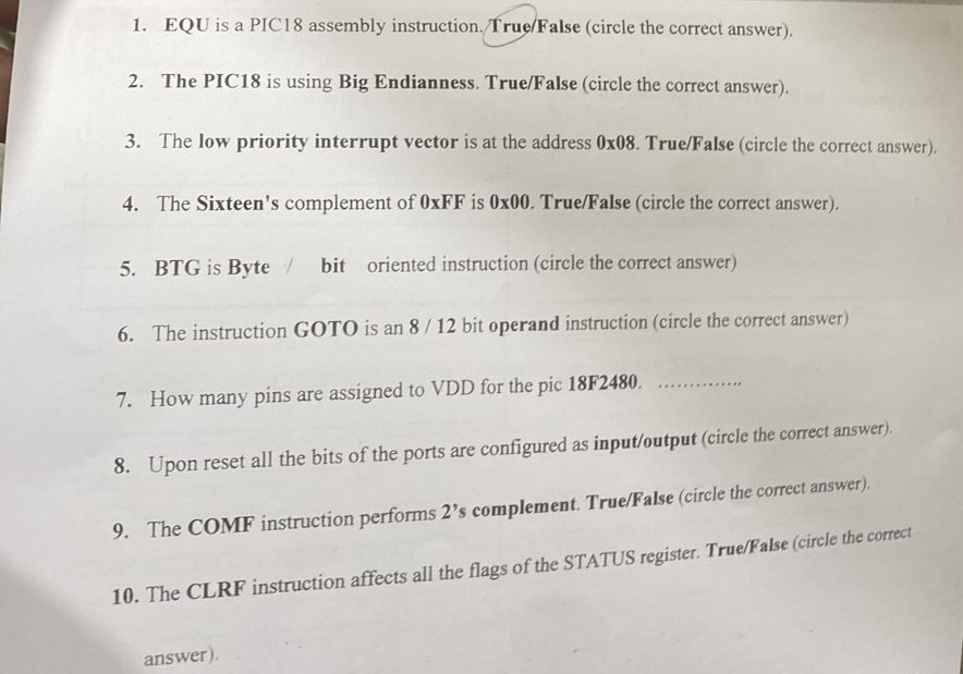 Solved EQU is a PIC18 ﻿assembly instruction. True/False | Chegg.com