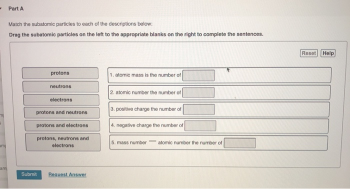 Solved Part A Match the subatomic particles to each of the | Chegg.com