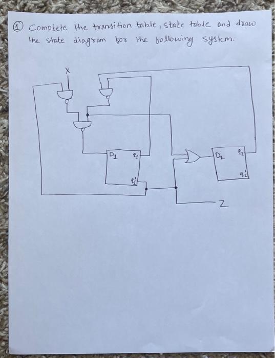 Solved Q5) Complete the transition table, state table and | Chegg.com