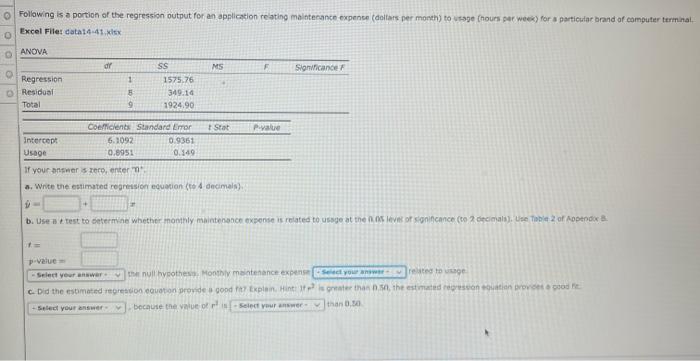 Solved Following is a portion of the regression output for | Chegg.com