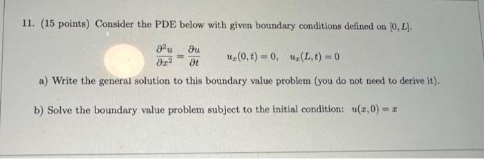 11. (15 points) Consider the PDE below with given | Chegg.com