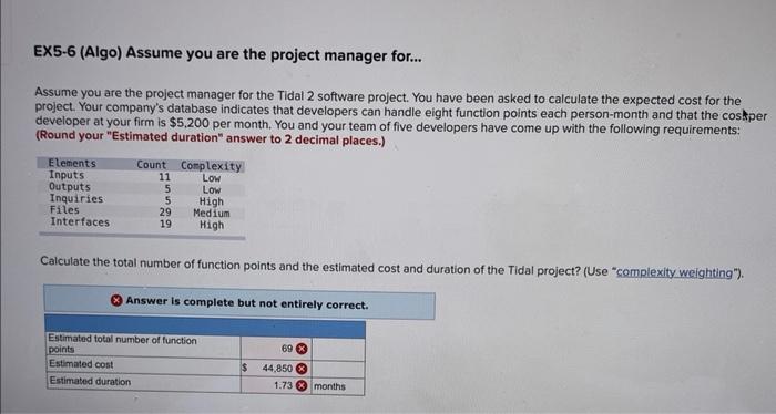 Solved EX5-6 (Algo) Assume you are the project manager | Chegg.com