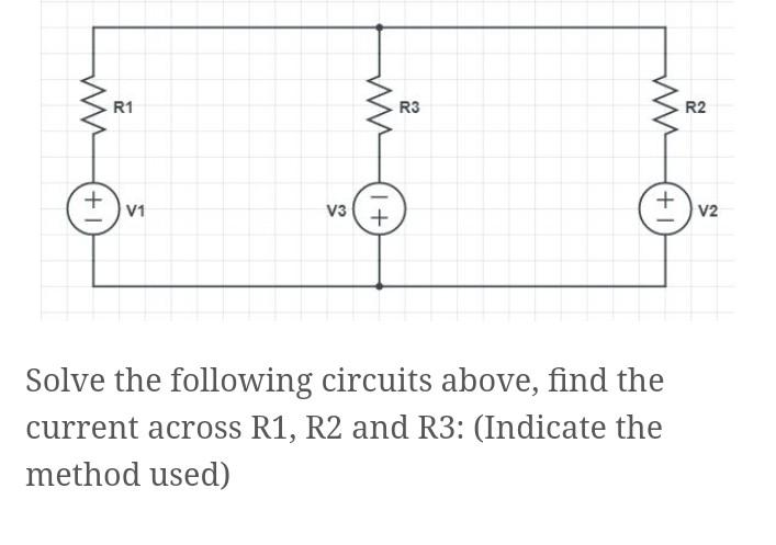 Solved 3 R1 R3 R2 { + 1+ V1 V3 + V2 Solve the following | Chegg.com