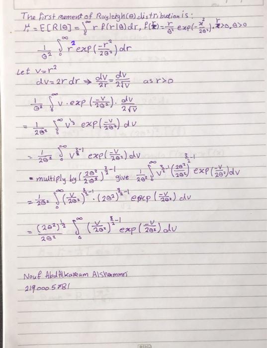 Solved this is a method of moment of rayleigh distributioni | Chegg.com