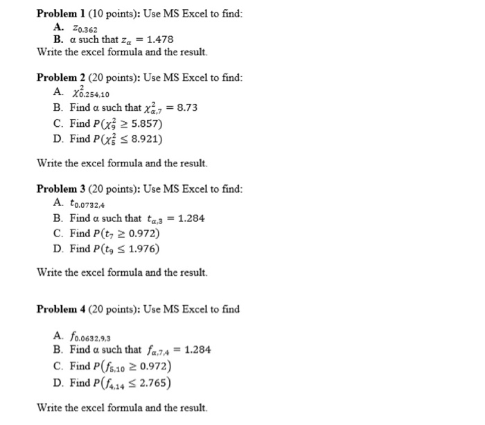 Solved Problem 1 10 Points Use Ms Excel To Find A