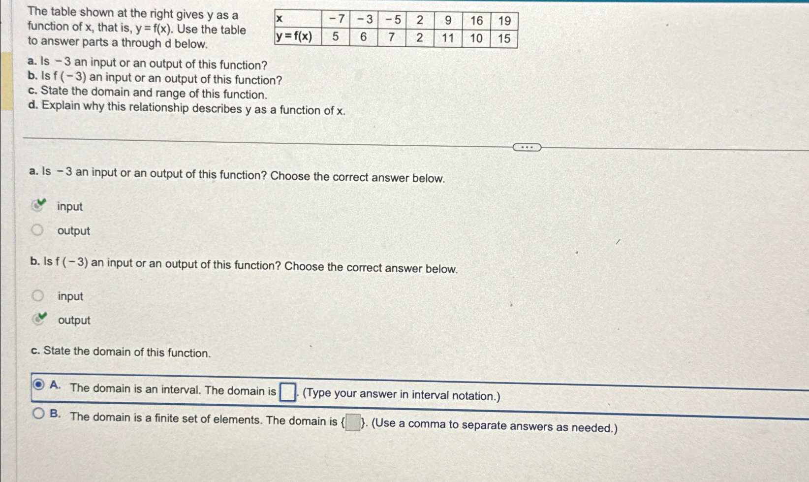 Solved The table shown at the right gives y ﻿as a function | Chegg.com