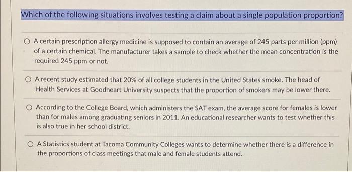 Solved Which of the following situations involves testing a | Chegg.com