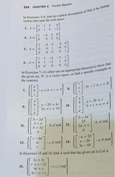 Solved 224 CHAPTER 4 Vector Spaces In Exercises 3-6, find an | Chegg.com
