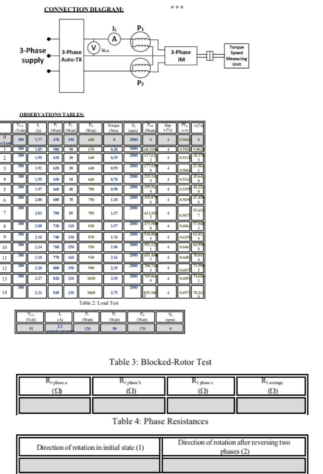 Solved CONNECTIONDIAGRAM:**OBSERVATUONSTABLES:\table[[\table | Chegg.com
