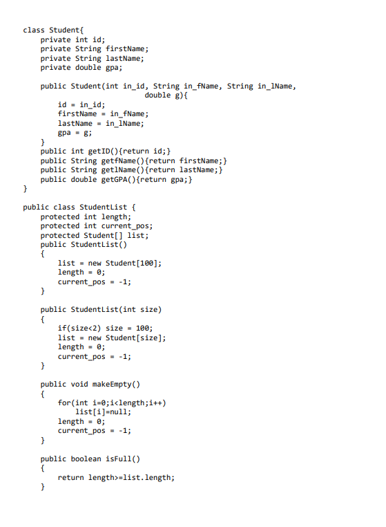 Solved I need help with the code this this. StudentList.java | Chegg.com