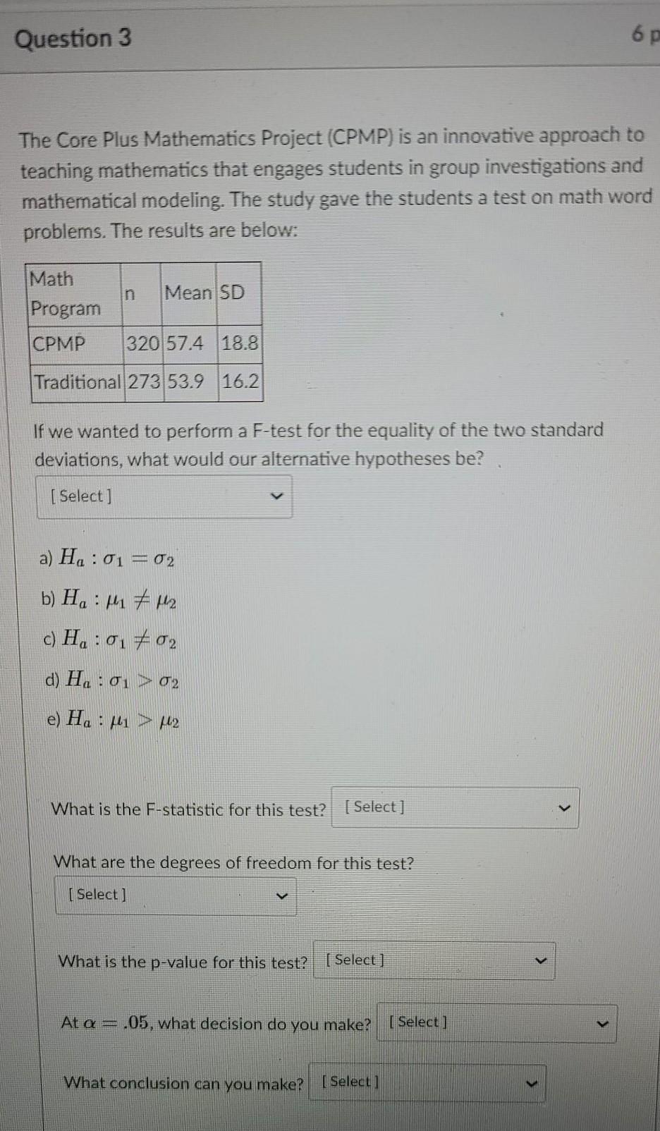 Solved Question 3 6p The Core Plus Mathematics Project | Chegg.com