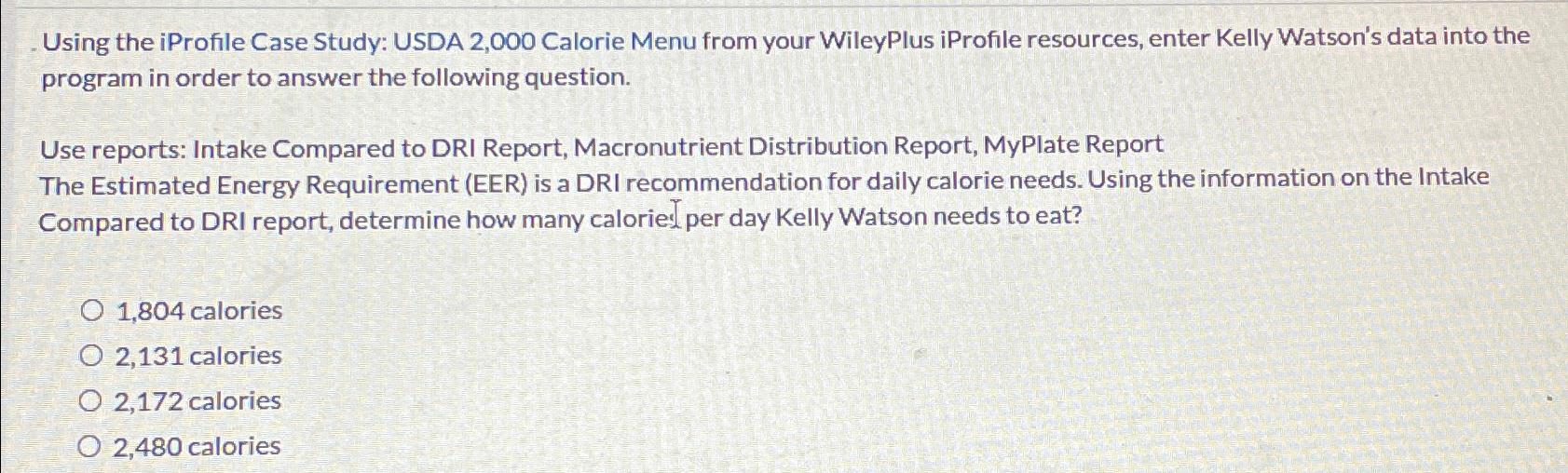 Solved Using the iProfile Case Study: USDA 2,000 ﻿Calorie | Chegg.com
