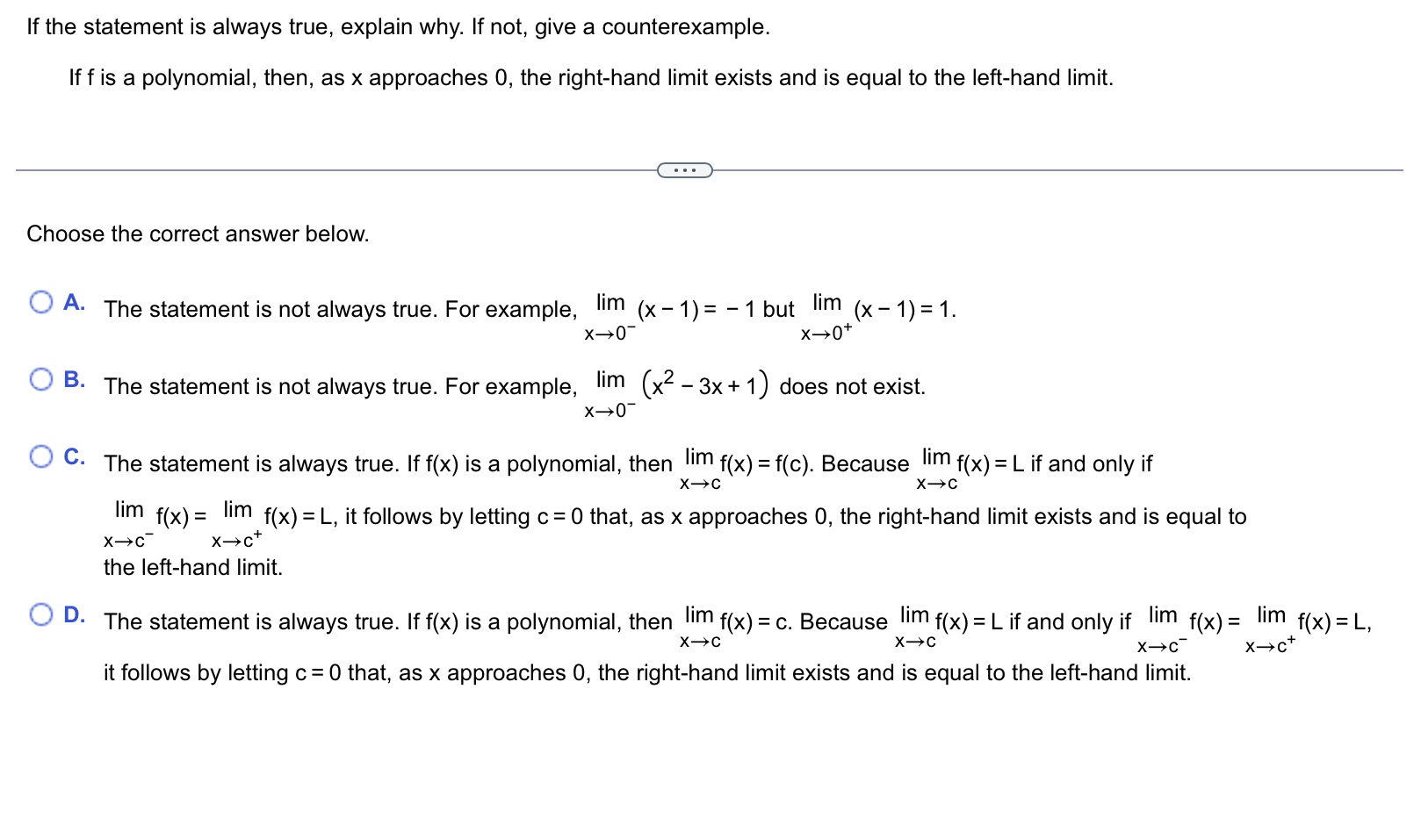 Solved If the statement is always true, explain why. If not, | Chegg.com
