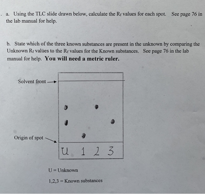 Solved . a. Using the TLC slide drawn below, calculate the | Chegg.com