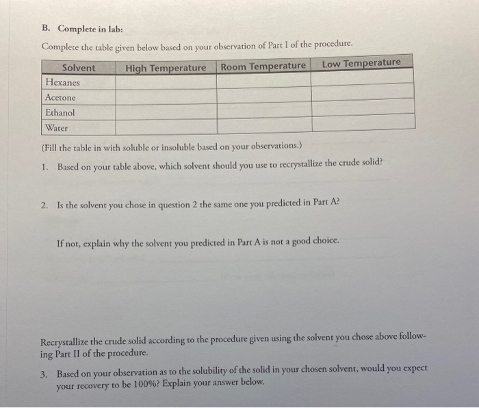 Solved B Complete In Lab Complete The Table Given Below 