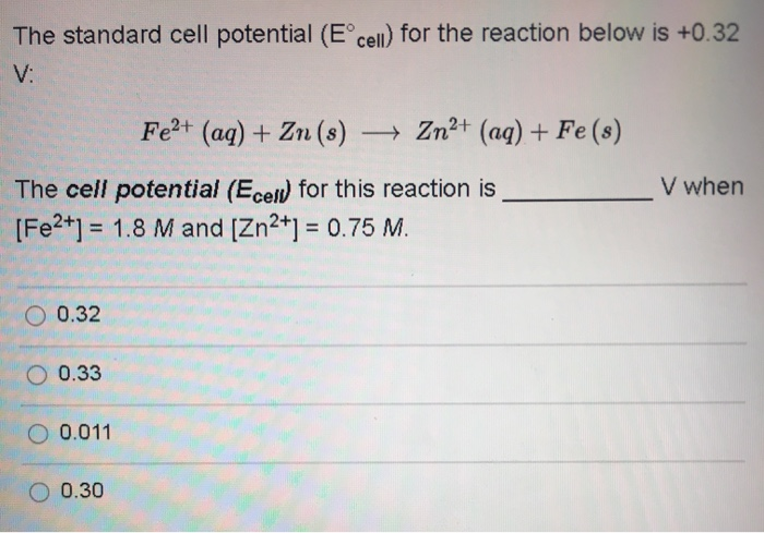 Solved The standard cell potential (Eºcell) for the reaction | Chegg.com