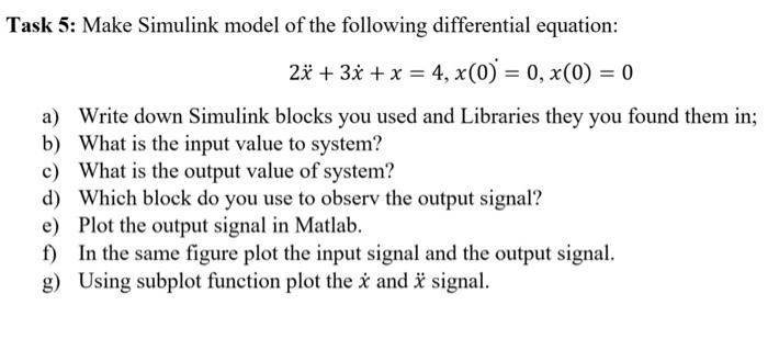Solved Task 5: Make Simulink model of the following | Chegg.com