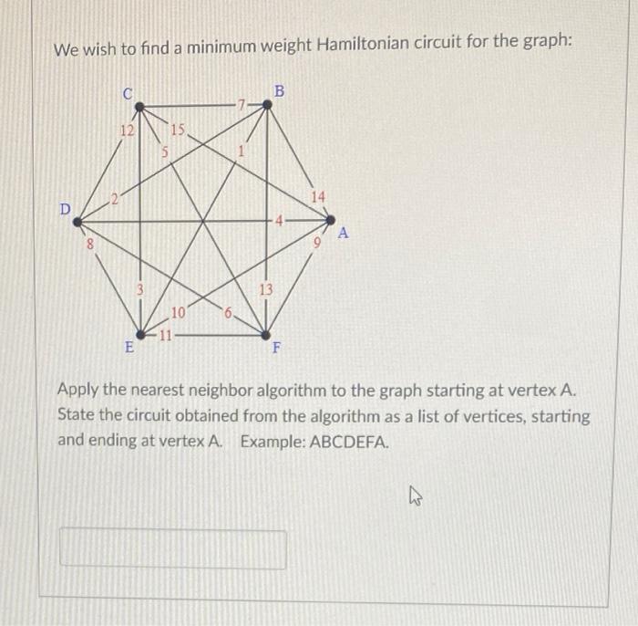 Solved We wish to find a minimum weight Hamiltonian circuit | Chegg.com