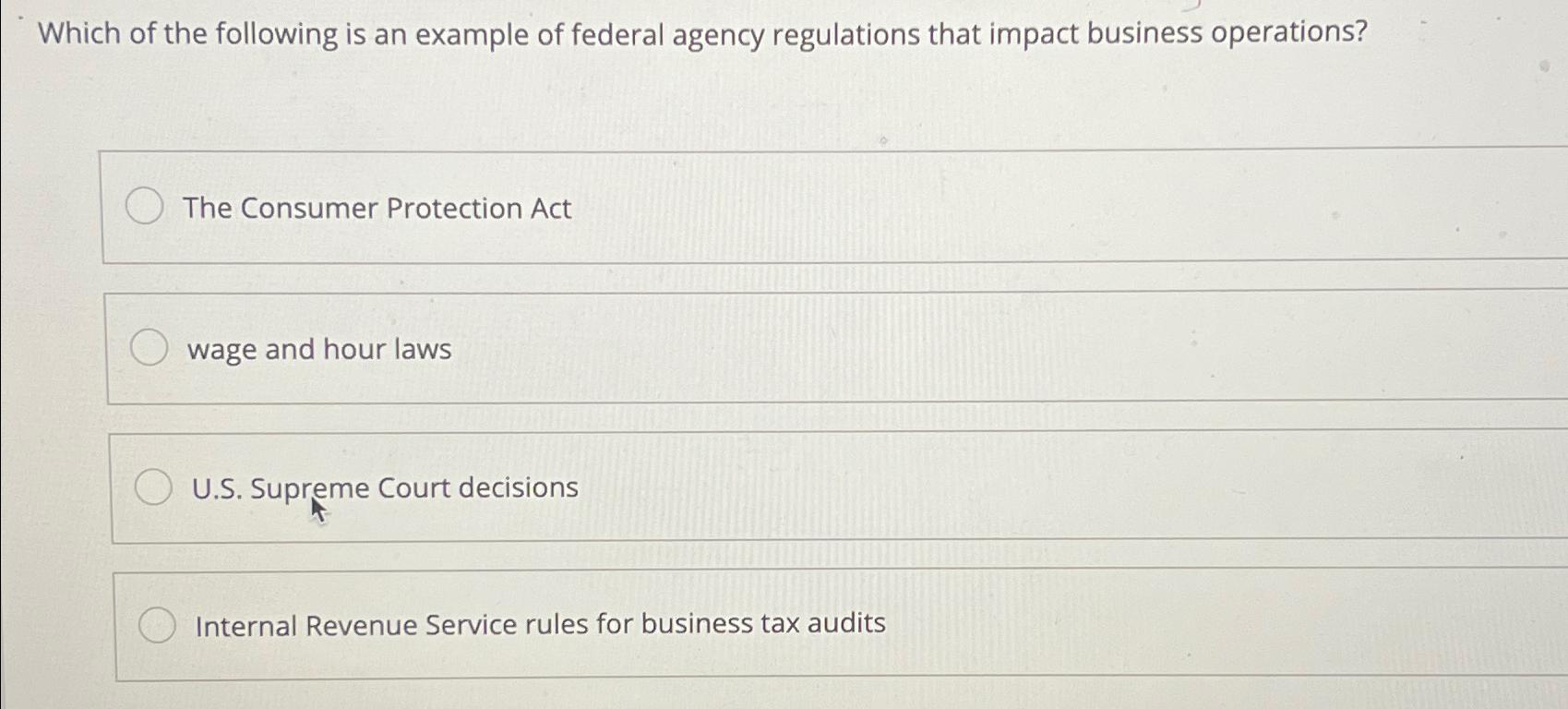 Solved Which of the following is an example of federal | Chegg.com